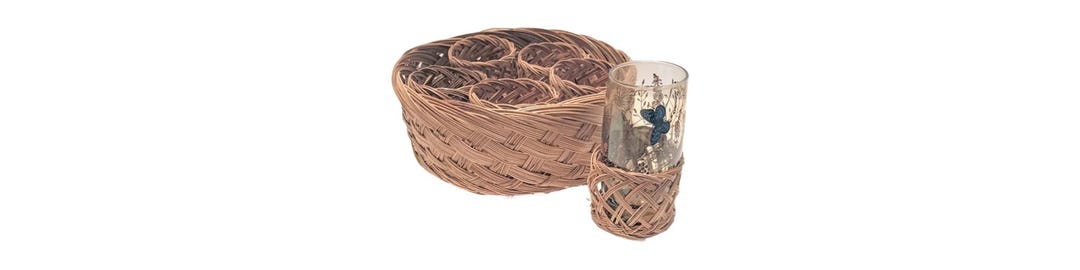Vintage Woven Wicker Beverage Set: 1980s Coco Midrib Linrose ...