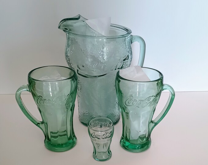 COCA~COLA Green Glass Set! - Etsy