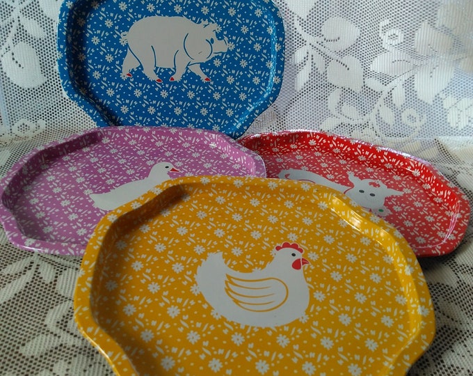 Vintage Farm Animal Tin Snack Trays - Etsy