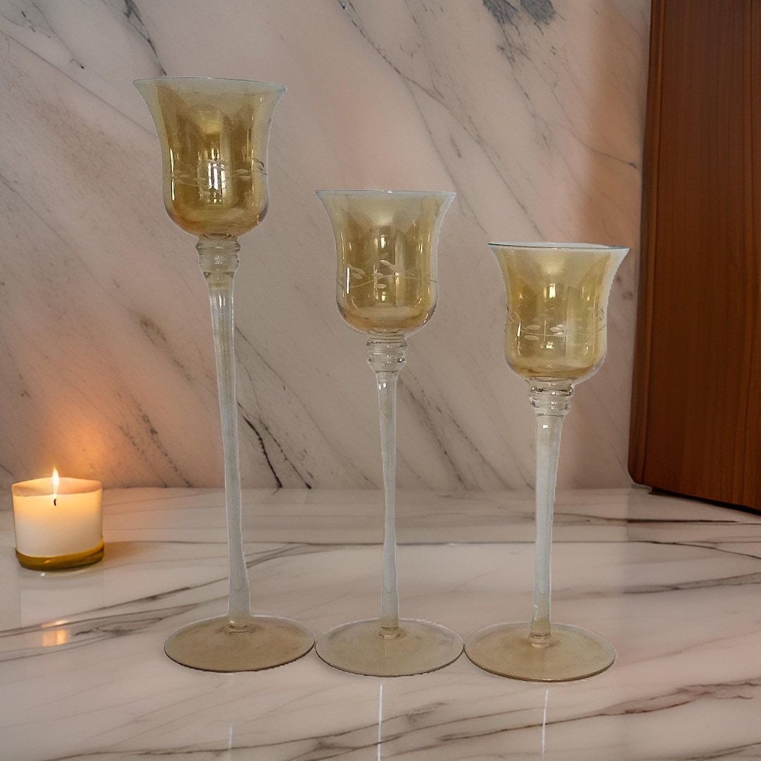 Beautiful Trio of Mid-century Long Stemmed Glass Candle Holders! - Etsy