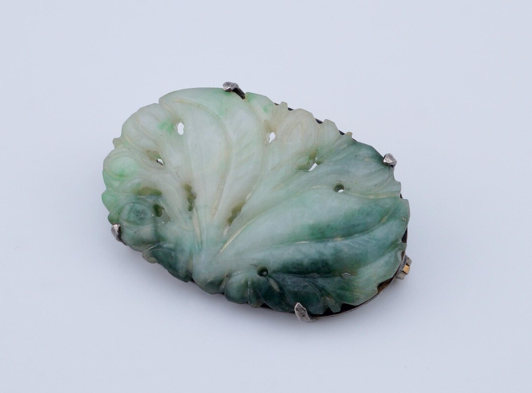 Art Deco Chinese Export Sterling Silver Green Jadeite Jade Pin Brooch ...