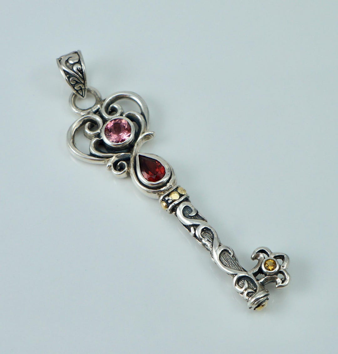 BJC Samuel Benham Sterling Silver 18K Garnet Key Pendant Vintage Skeleton 1 - Etsy