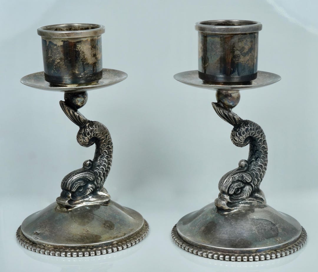 Vintage Dutch 835 Silver Dolphin Sea Monster Candlesticks Candle Sticks ...