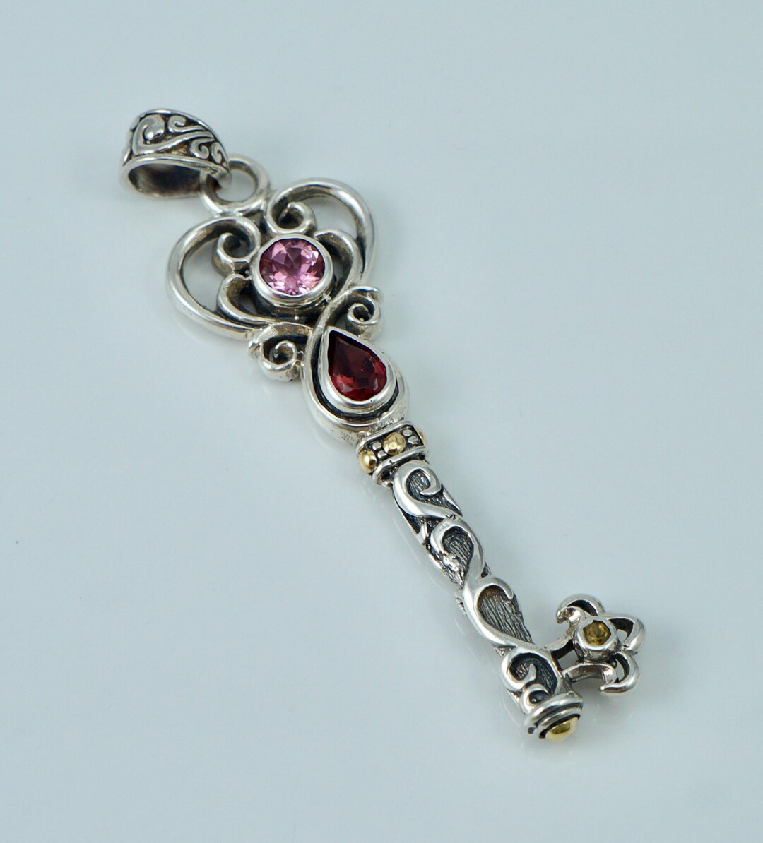 BJC Samuel Benham Sterling Silver 18K Garnet Key Pendant Vintage ...