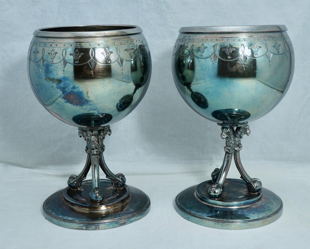 Antique Pair Wilcox Silverplate Eagle Claw Figural Goblet Chalice ...