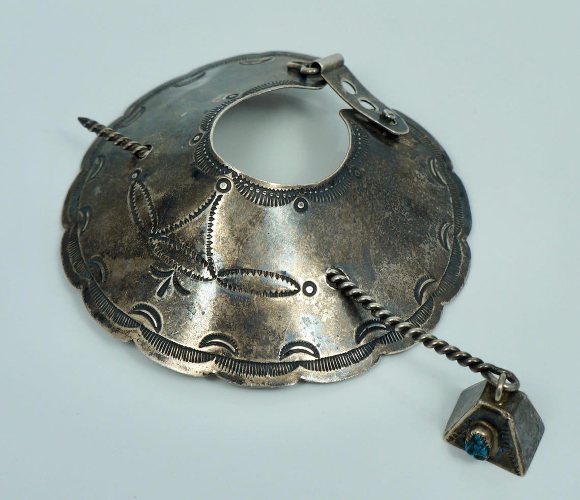 Vintage Navajo Sterling Turquoise Hair Bun Barrette Ponytail Native ...