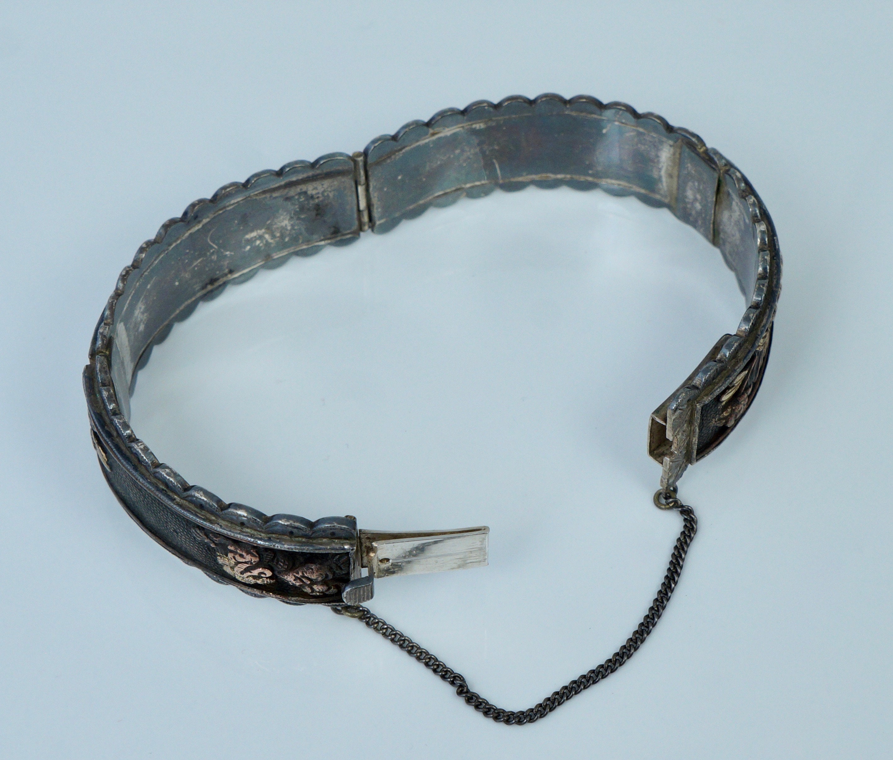 Antique Meiji Shakudo Mixed Metal Gold Sterling Silver Bangle Bracelet ...