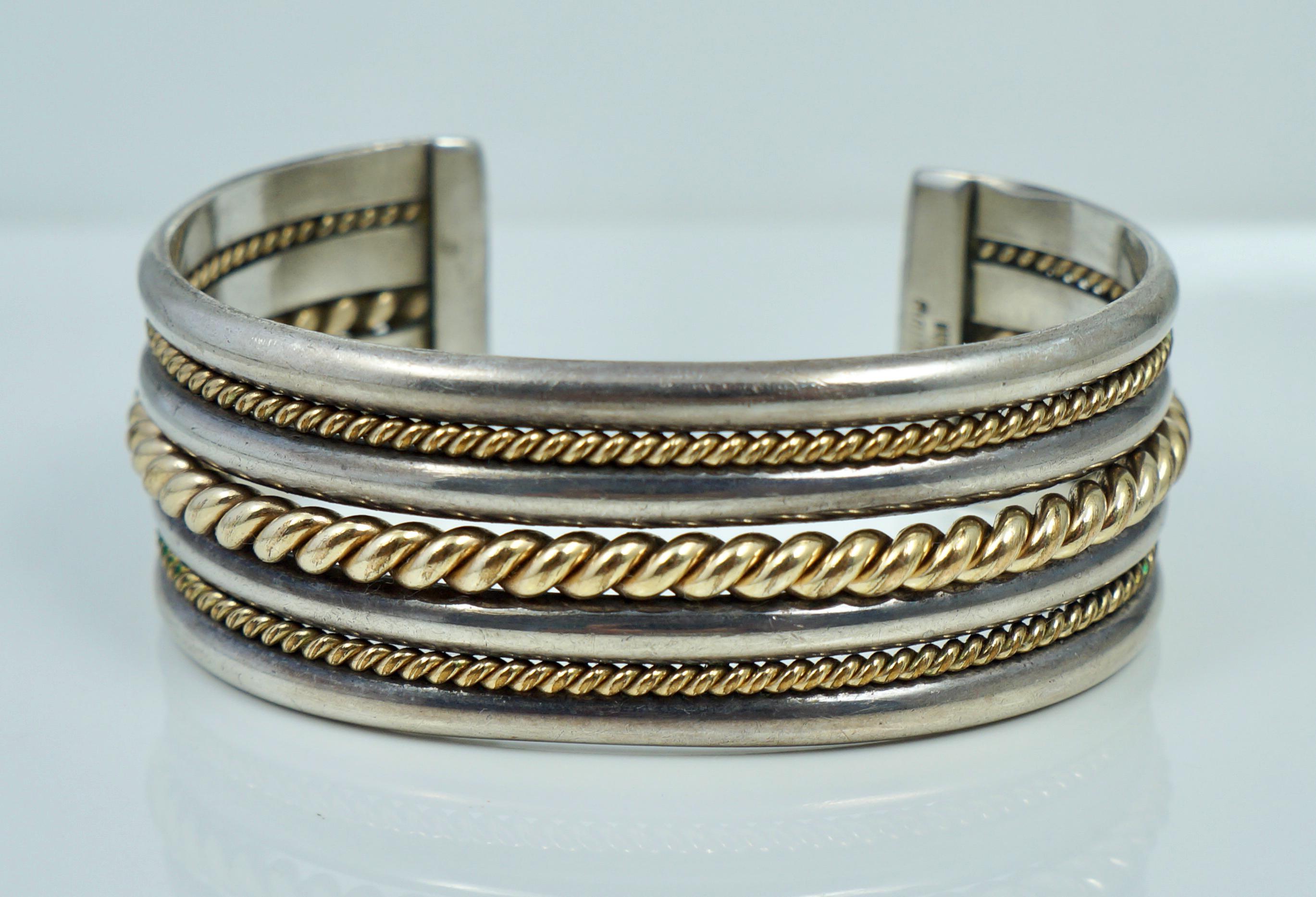 Vintage Navajo Sterling Twisted Rope Ribbed Cuff Bracelet Native ...