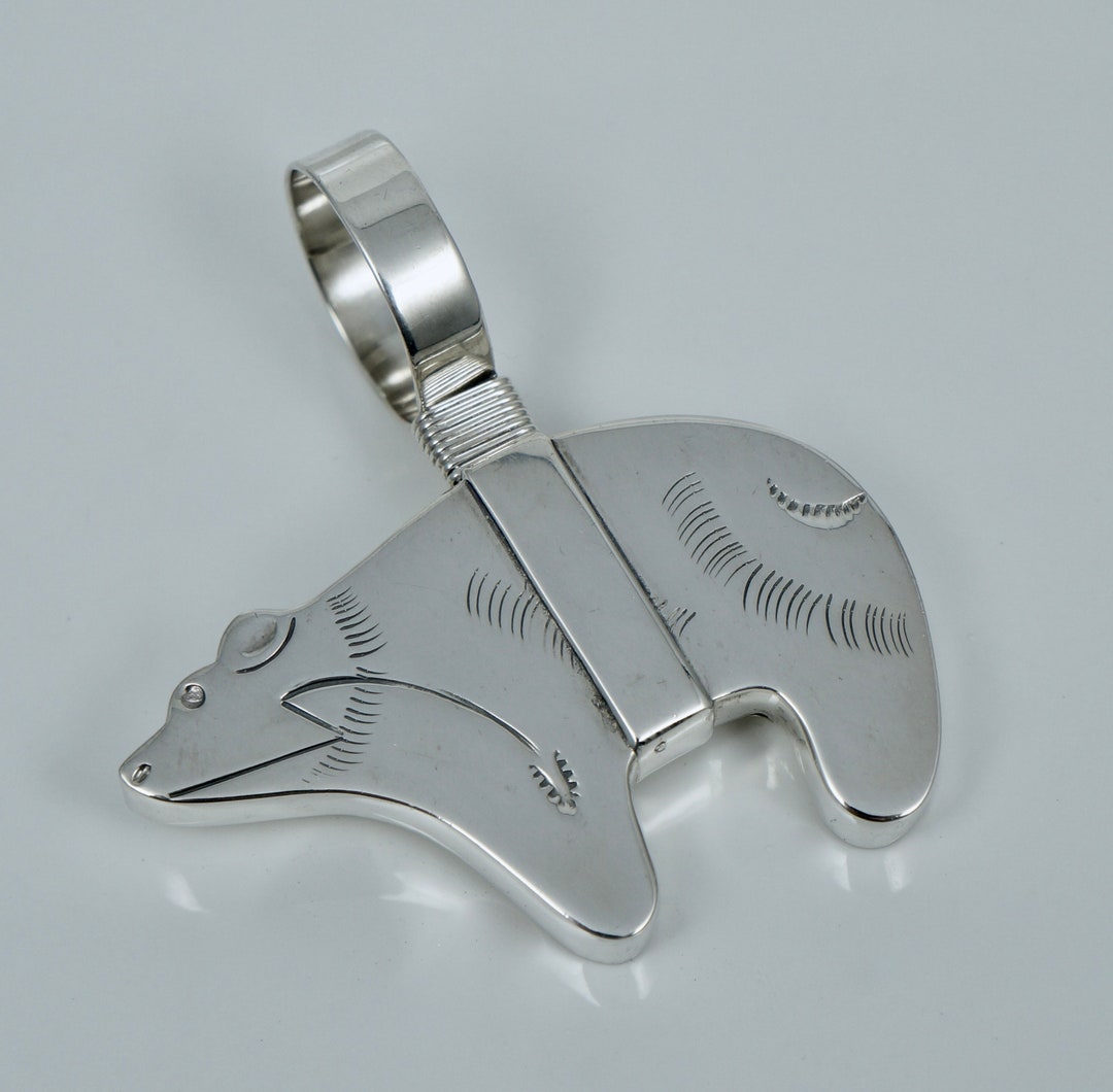 Large Sterling Native American Sam Pablo Bear Pendant Enhancer for ...