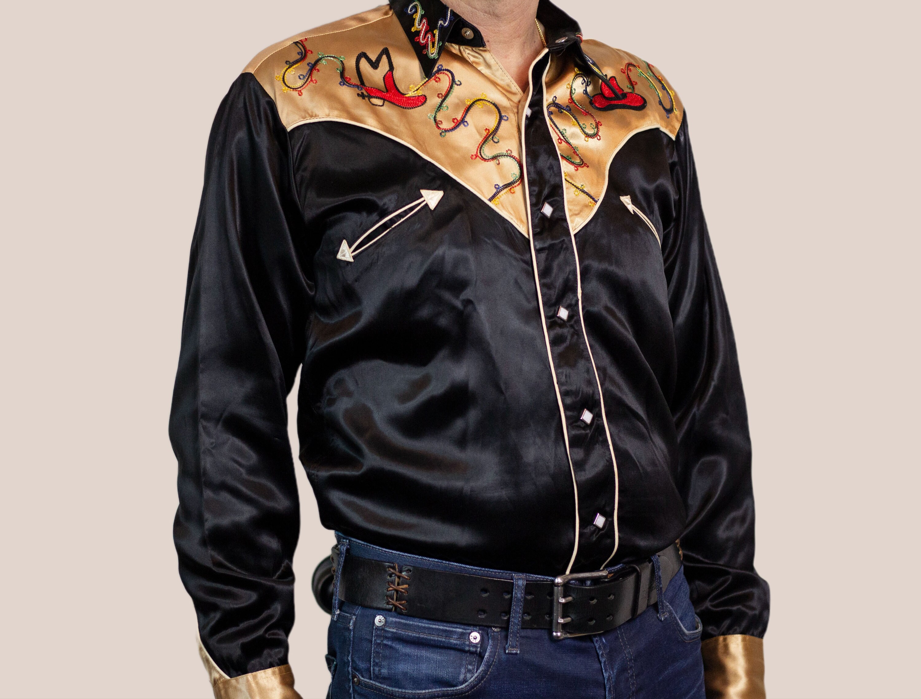 Vintage 1950s Square Dance Designs Sateen Cowboy Embroidered Western ...