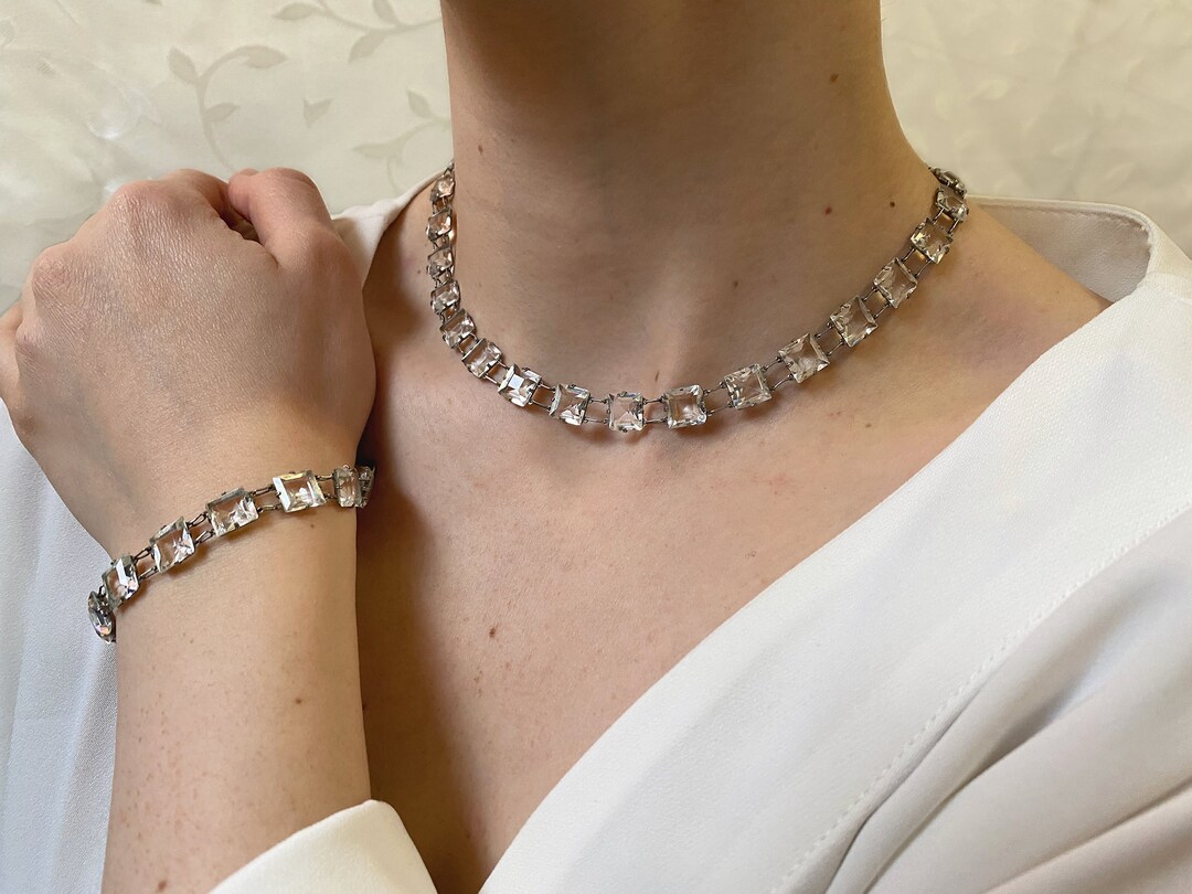 PENDING SALE Vintage Art Deco 1920s Square Chicklet Faceted Crystal ...