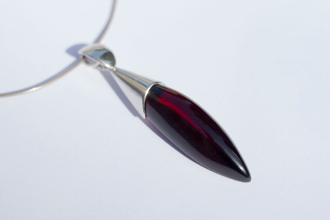 Vintage Sterling Silver 925 Modernist Translucent Red Pendant Necklace ...