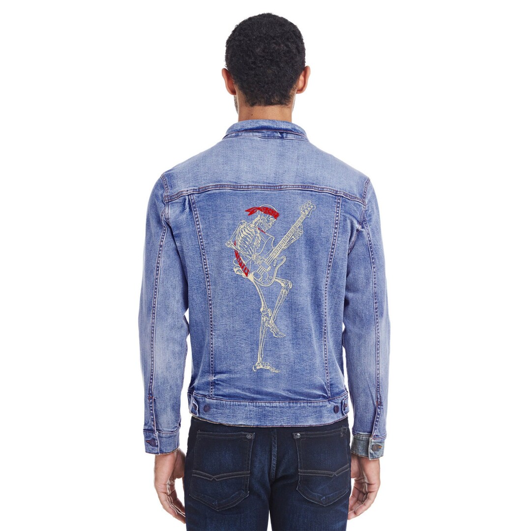 Denim Jacket - Skeleton Playing Bass - Etsy
