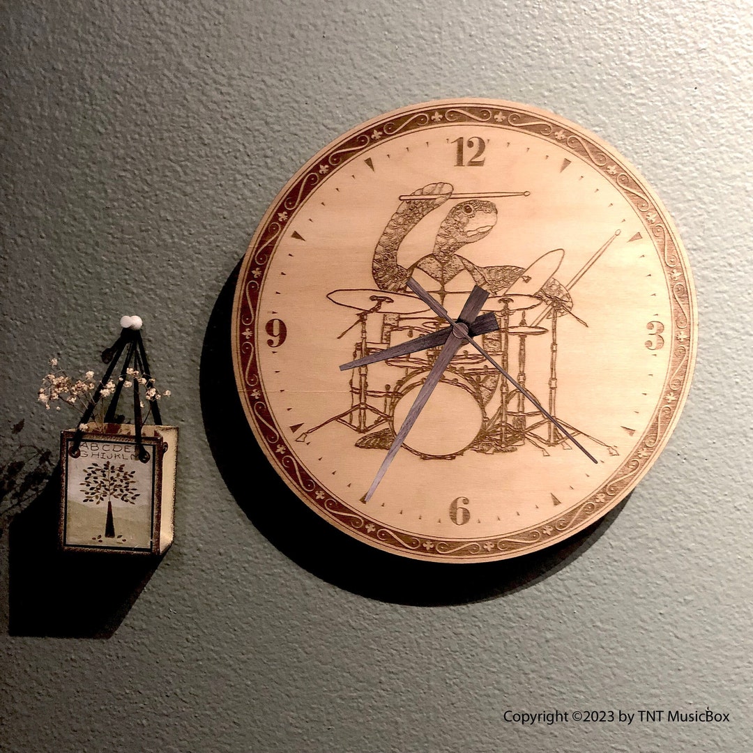 Turtle Playing Drums Laser Engraved Wood Clock - Etsy
