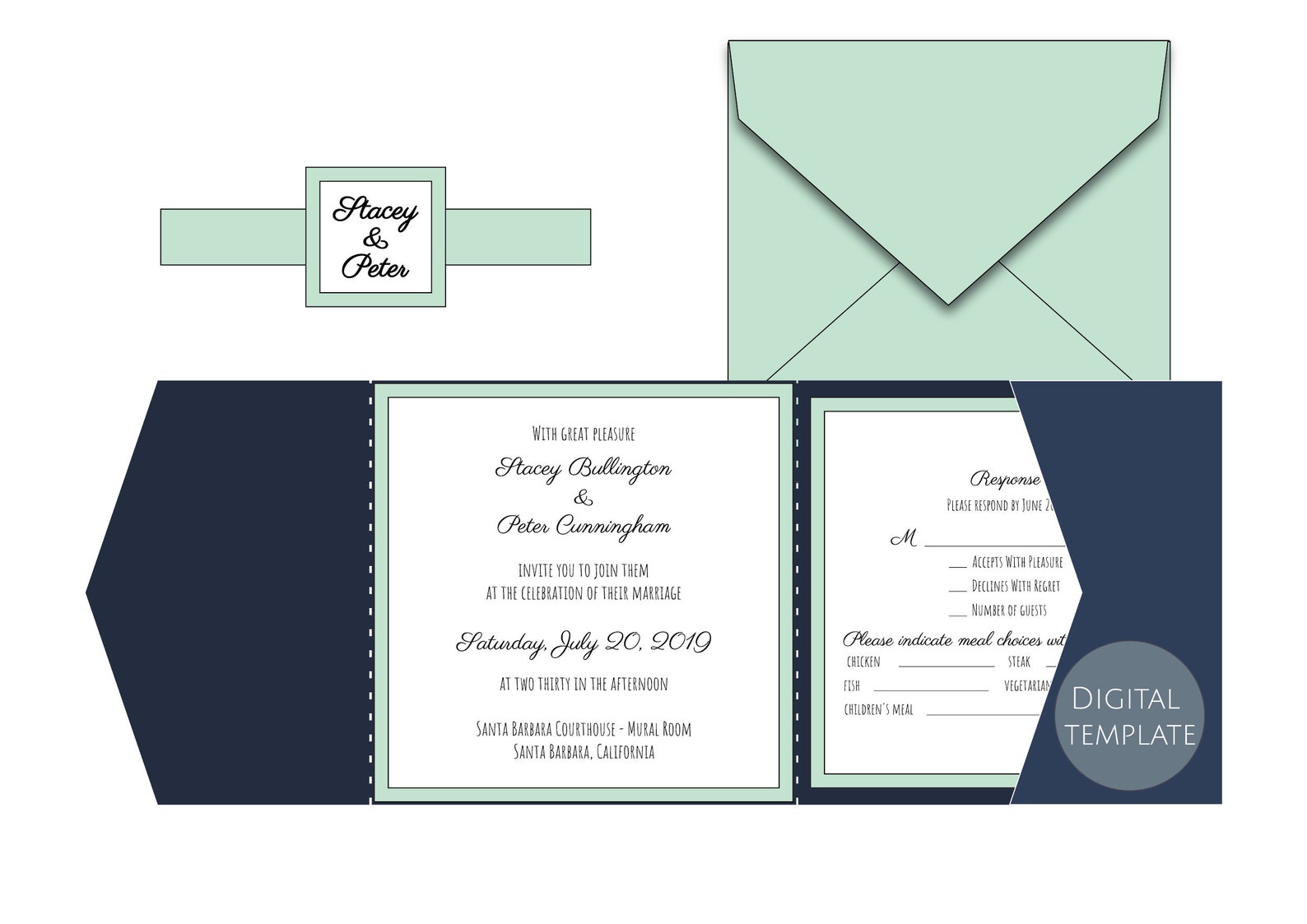 Set Classic Tri Fold Pocket Wedding Invitation Square Envelope | Etsy