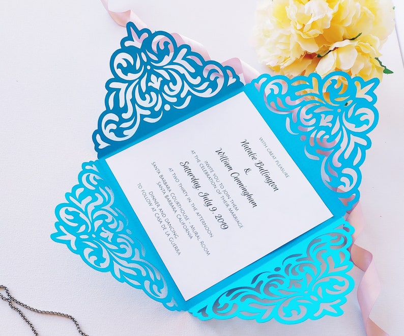 Four-fold Square Wedding Invitation Cut Template Swirl Lace | Etsy