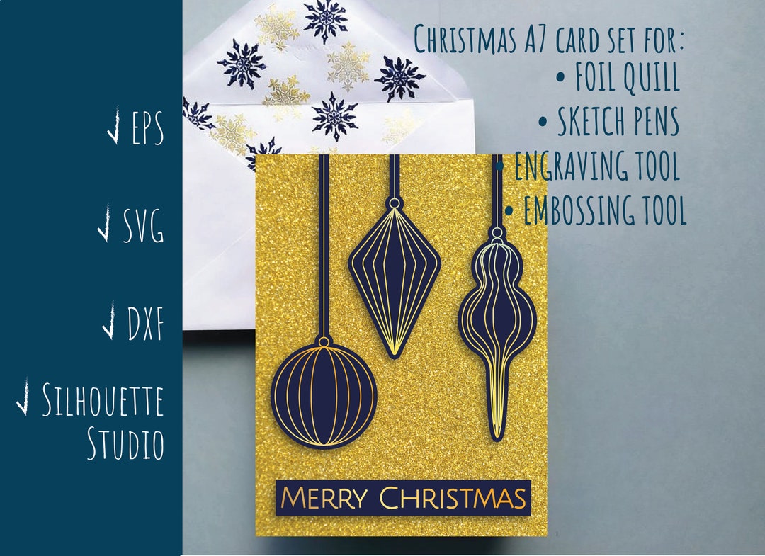 Merry Christmas Foil Quill and Cut Card Template 5x7 + A7 Envelope ...