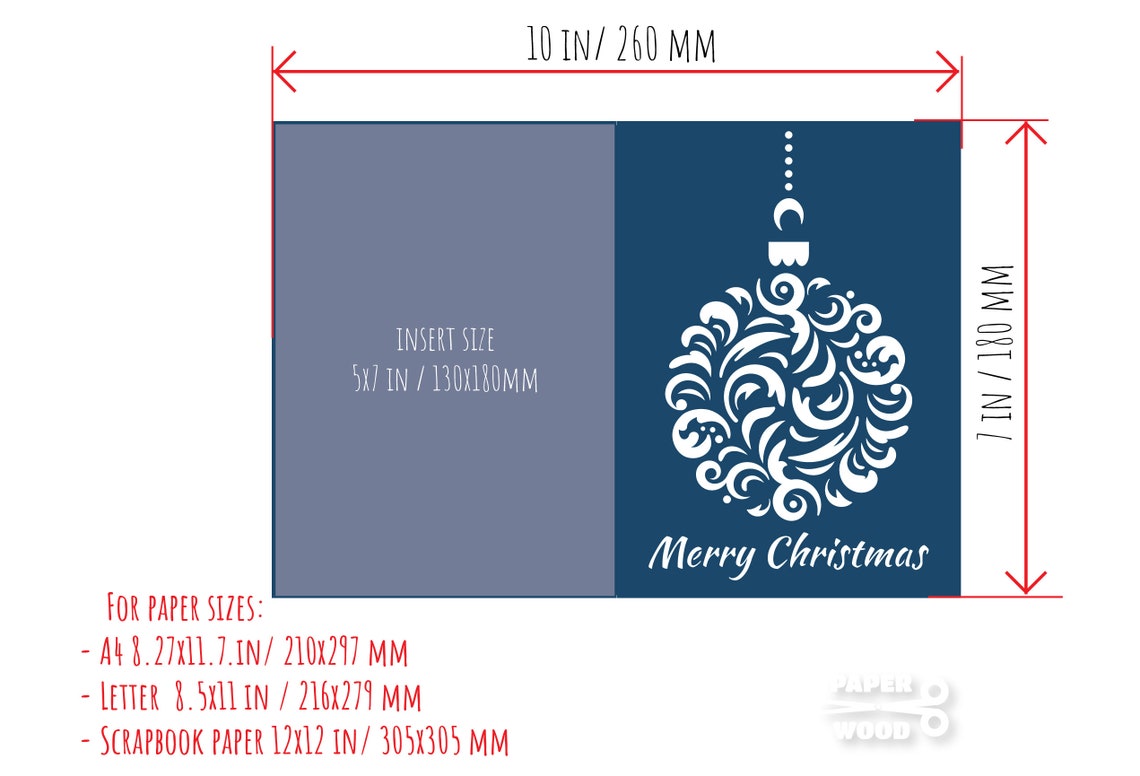 Merry Christmas Card Cut Template 5x7 + A7 Envelope Classic Lettering ...