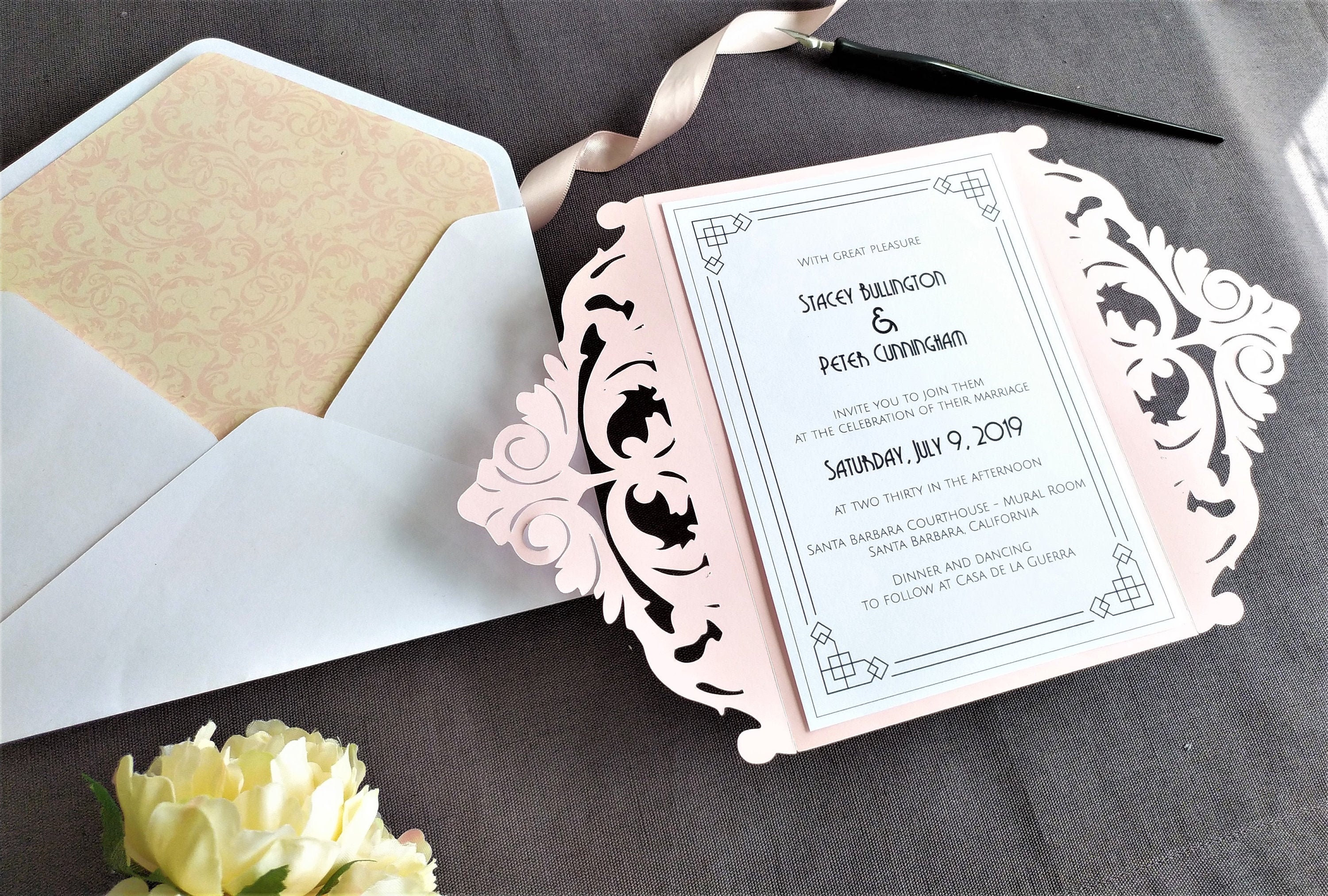 Set Wedding Invitation Gate Fold A7 5x7 Swirl Lace Card | Etsy