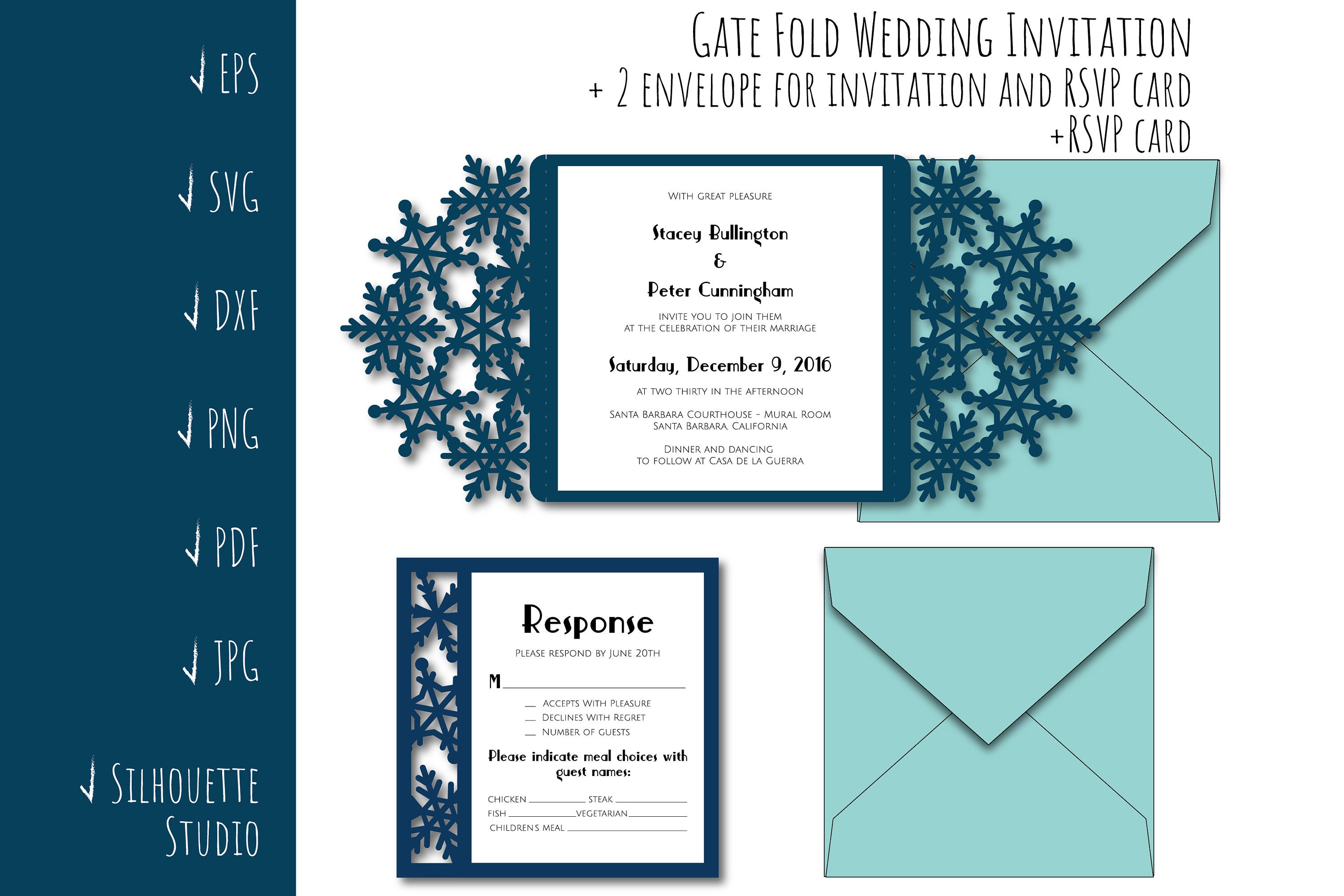 Set Winter Gate Fold Wedding Invitation 6x6 RSVP Card | Etsy
