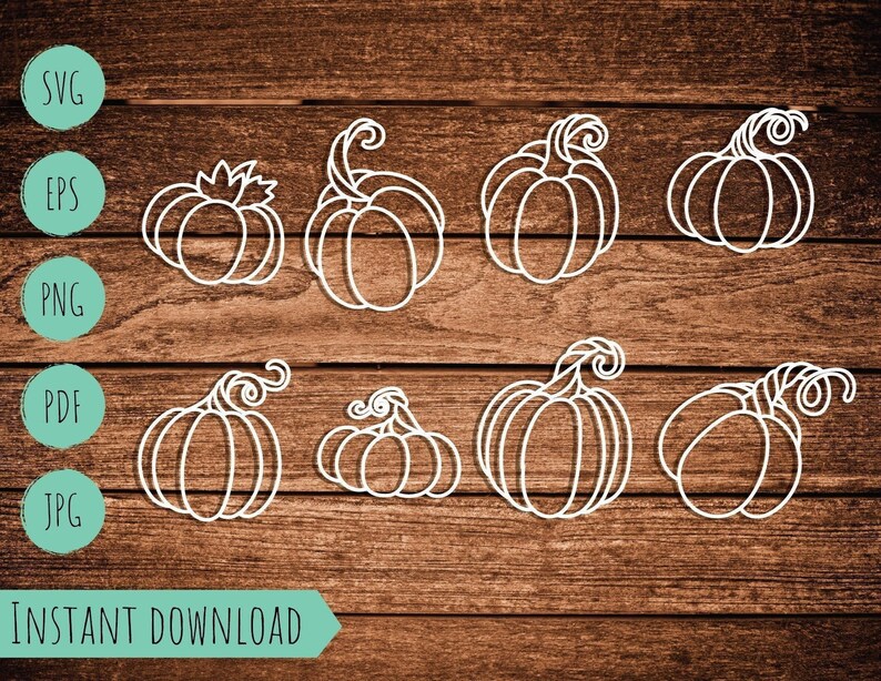Set Autumn Outline Pumpkin Vector Svg Eps Pdf Png Jpeg File - Etsy