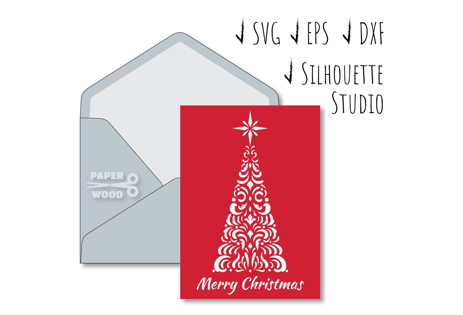 Merry Christmas Card Cut Template 5x7 A7 Envelope Classic | Etsy