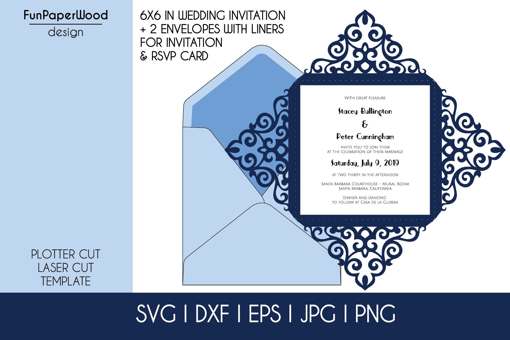 Four-fold Square Wedding Invitation Cut Template Swirl Lace Card 6x6 ...