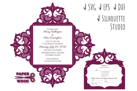 Lace Four-fold Square Wedding Invitation Cut Template 6x6 | Etsy