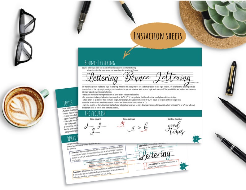 Bounce Hand Lettering Worksheets PDF Printable Guide | Etsy