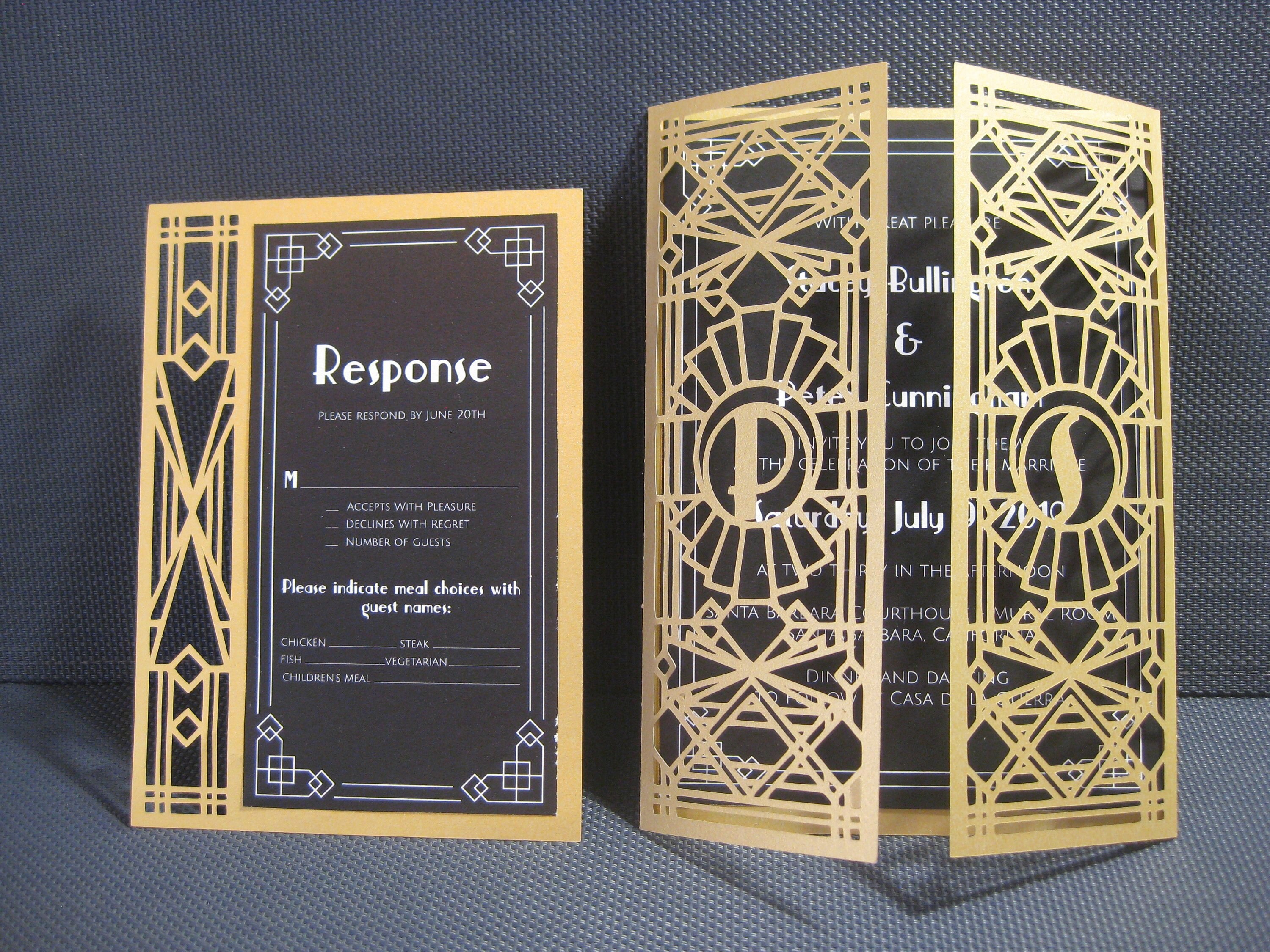 Set Art Deco 20s Wedding Gate Fold Invitation 5x7 RSVP Card - Etsy ...