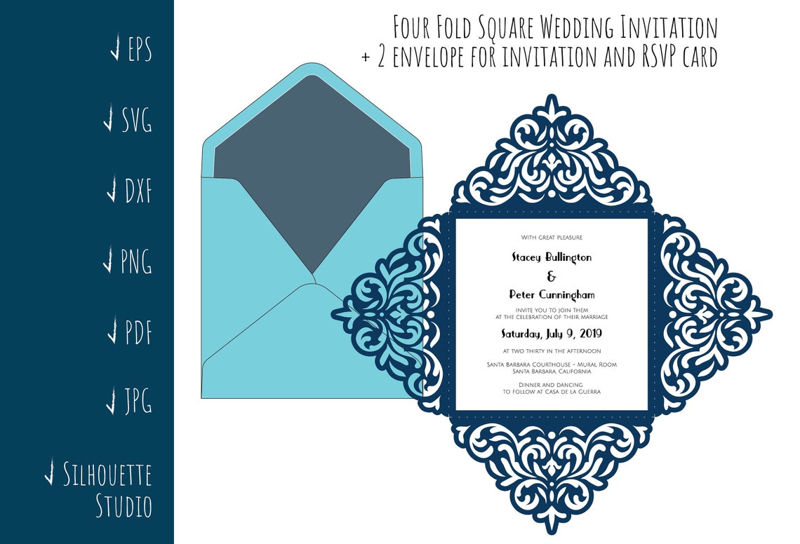 Four-Fold Square Wedding Invitation Cut Template Envelope 6x6 | Etsy