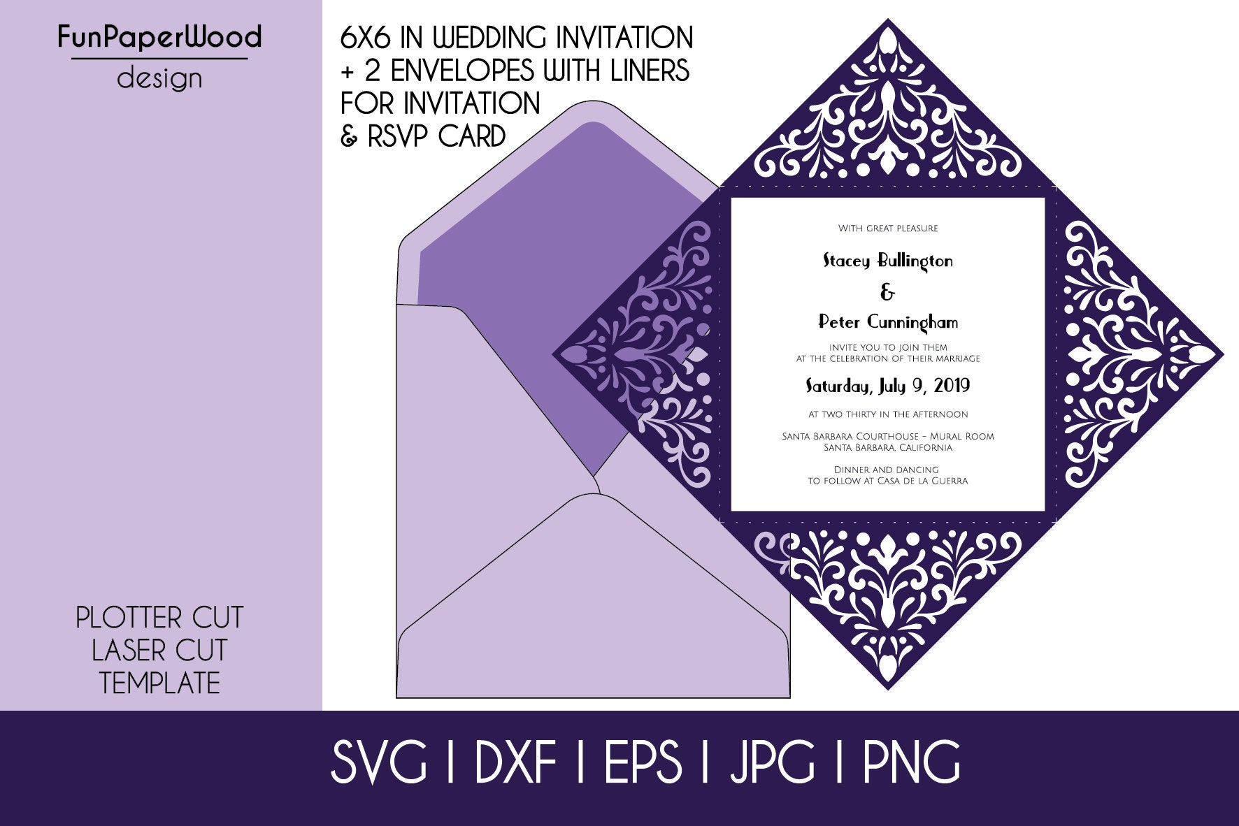 Four-fold Square Wedding Invitation Cut Template Swirl Lace | Etsy