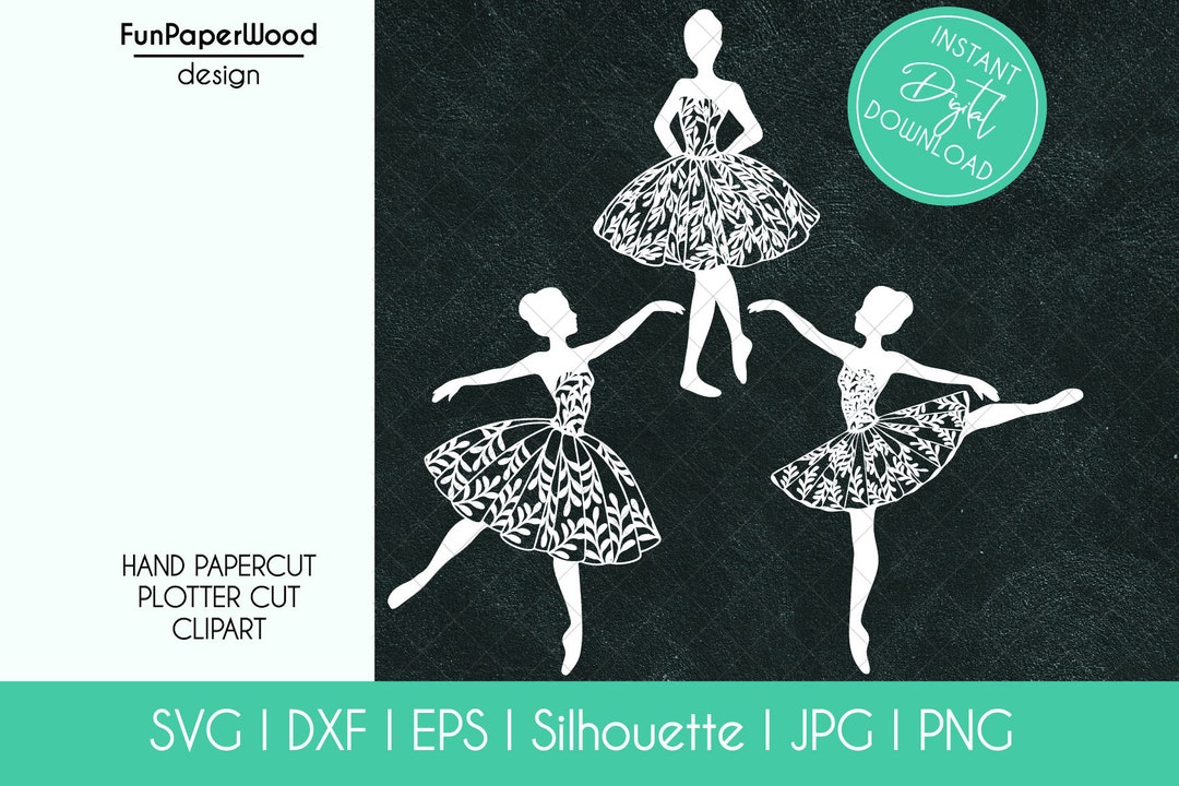 3 Dancing Ballerina SVG Bundle Papercut Templates Ballet Dancer Svg Dxf ...