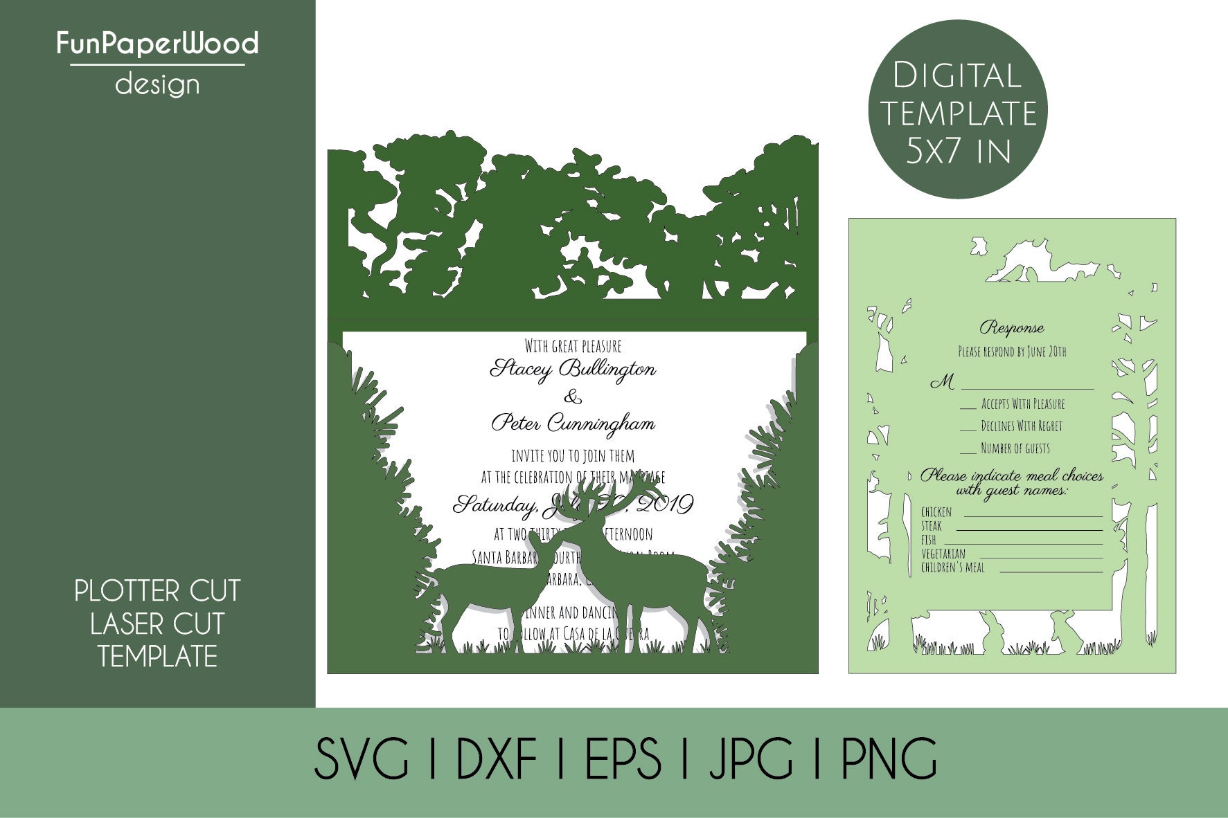 Set Wild Forest Rustic Wedding Invitation Envelope 5x7 RSVP Card 2 Deer ...