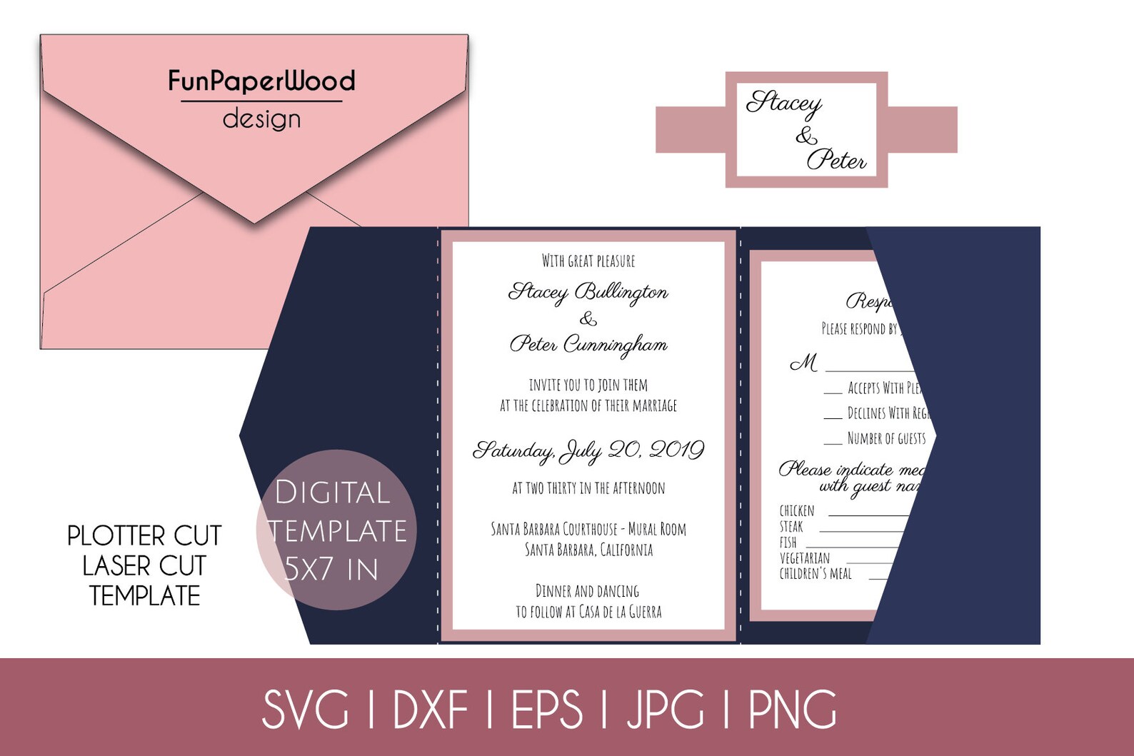 Set Classic Pocket Tri Fold Wedding Invitation Envelope A7 5x7 - Etsy