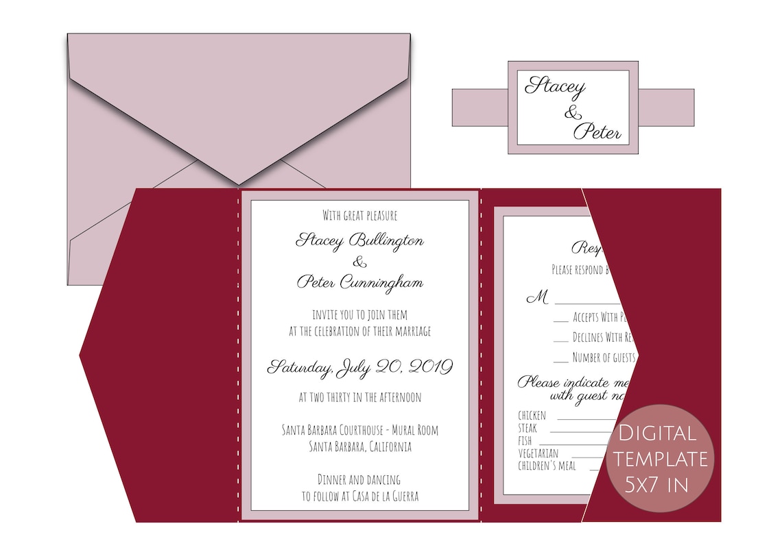 Set Classic Pocket Tri Fold Wedding Invitation Envelope A7 5x7 | Etsy