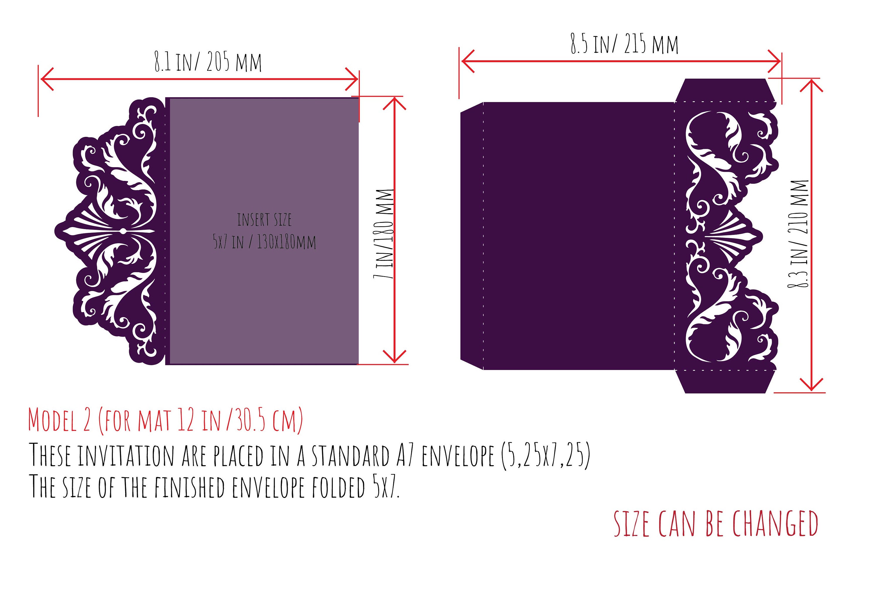 Tri-fold Pocket Wedding Invitation Cut Template Envelope A7 5x7 Swirl ...