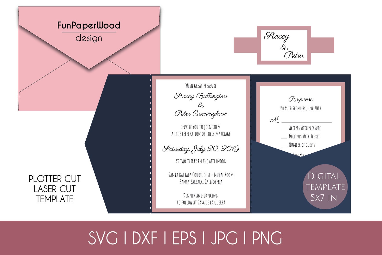 Set Classic Tri Fold Pocket Wedding Invitation Envelope A7 5x7 RSVP ...