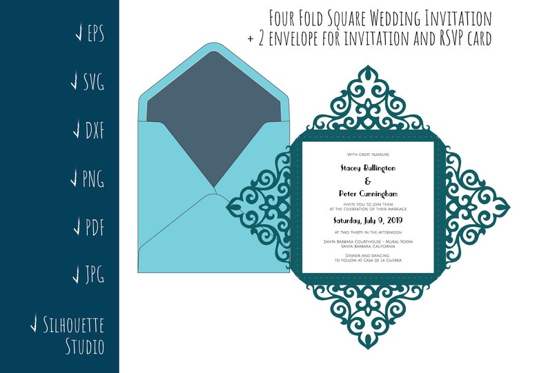 Four-Fold Square Wedding Invitation Cut Template Swirl Lace | Etsy