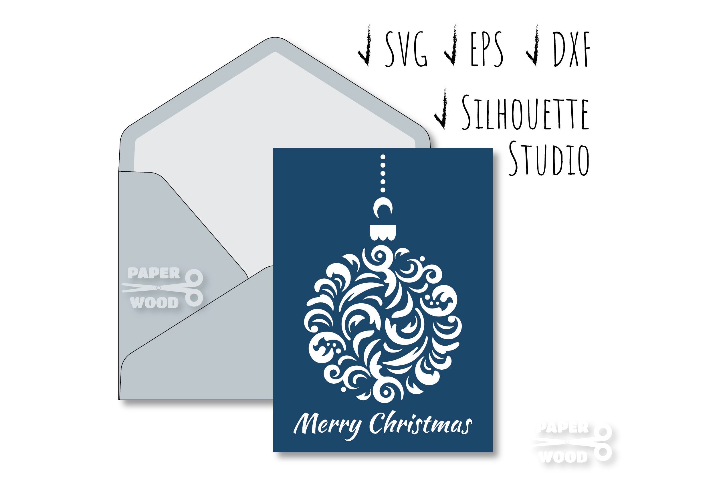 Merry Christmas Card Cut Template 5x7 + A7 Envelope Classic Lettering ...