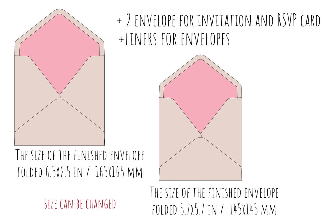 Four-fold Square Wedding Invitation Cut Template Envelope 6x6 | Etsy