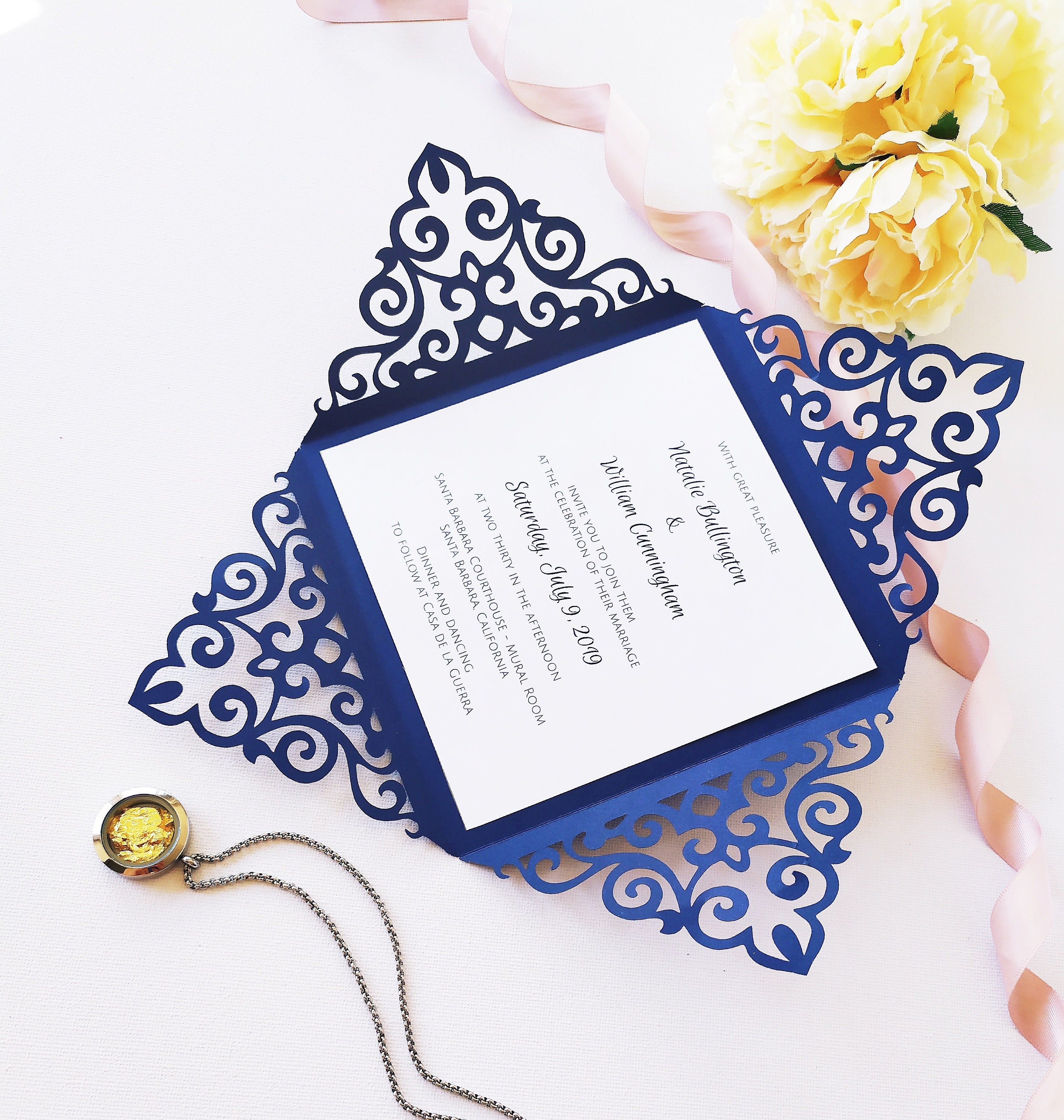 Four-fold Square Wedding Invitation Cut Template Swirl Lace Card 6x6 ...