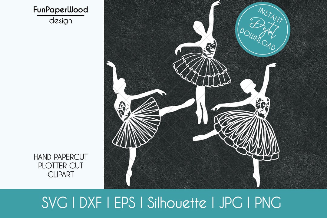 3 Dancing Ballerina SVG Bundle Papercut Templates Ballet Dancer Svg Dxf ...