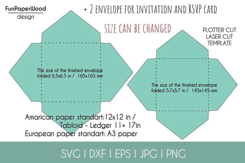 Set Classic Tri Fold Pocket Wedding Invitation Square Envelope | Etsy