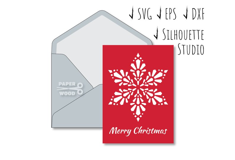 Merry Christmas Card Cut Template 5x7 + A7 Envelope Classic Lettering ...