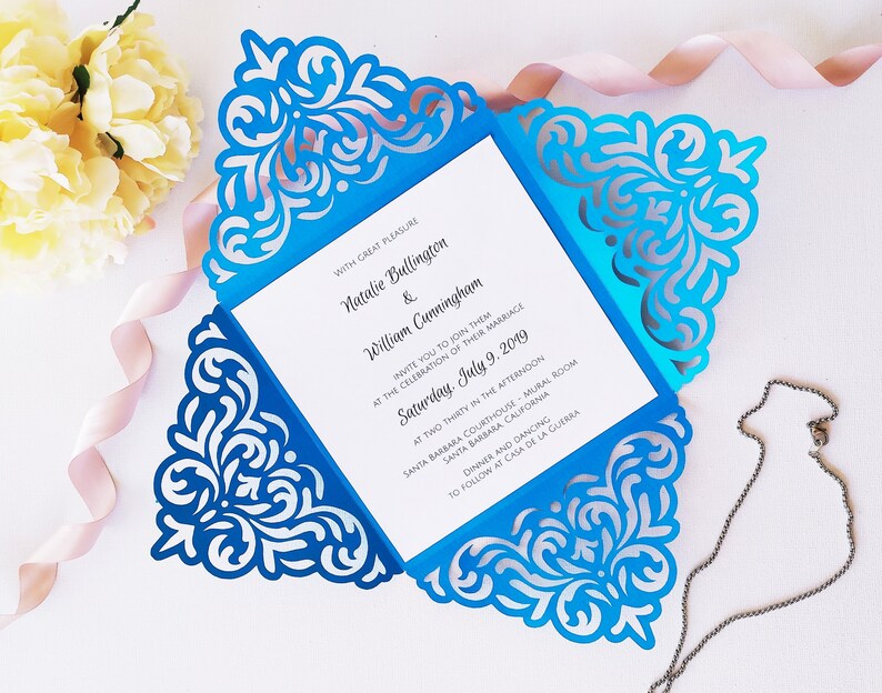 Four-fold Square Wedding Invitation Cut Template Swirl Lace | Etsy