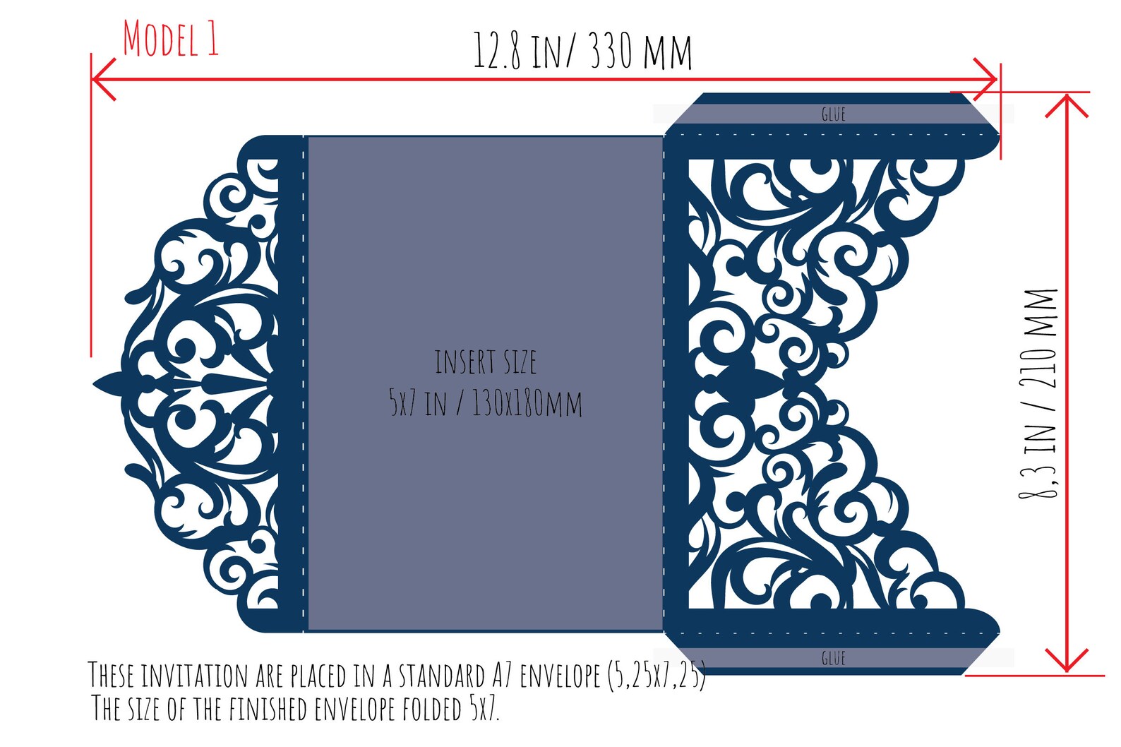 Set Wedding Invitation Envelope Cut Template A7 5x7 in RSVP | Etsy