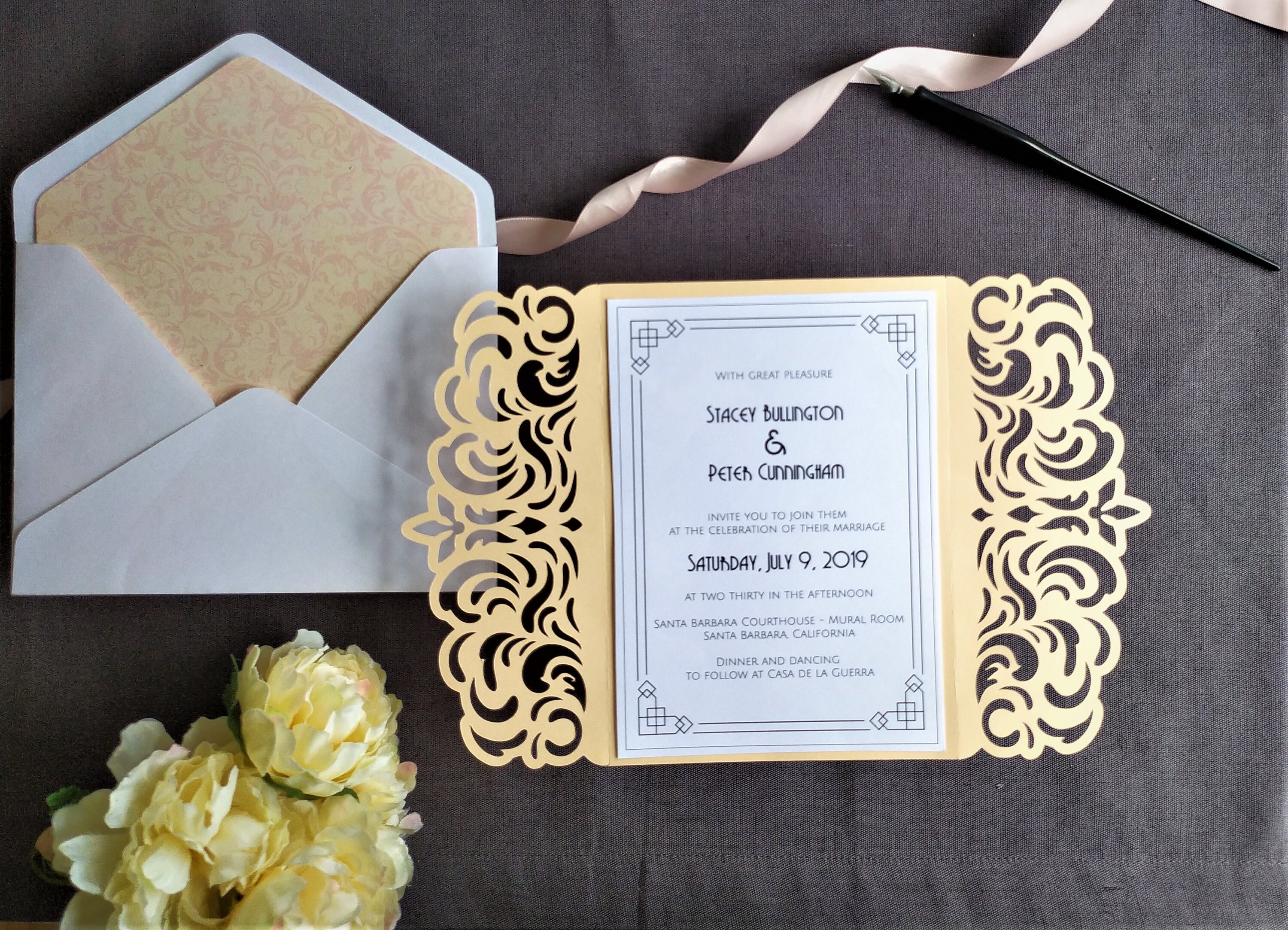 Set Wedding Invitation Gate Fold A7 5x7 Swirl Lace Card | Etsy