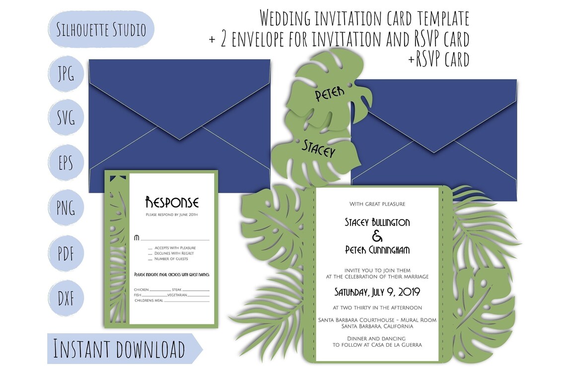 Set Gate Fold Invitation Card 5x7 Tropical Floral Summer | Etsy