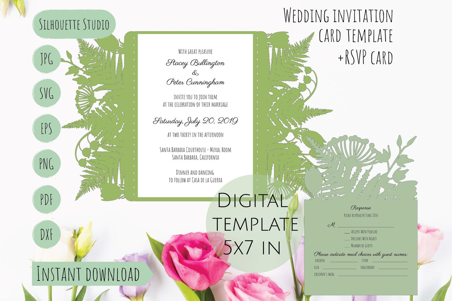 Set Wild Floral Rustic Gate Fold Wedding Invitation 5x7 RSVP | Etsy
